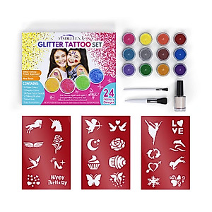 Temporary Glitter Tattoos Kit for Girls, 33 Pieces, Arts & Crafts for Girls, Great Gifts For Girls