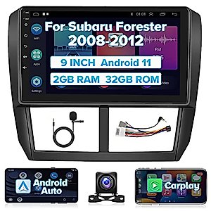 Roinvou 2+32G Android Double Din Car Stereo for Subaru Forester 2008 09 10 11 12 9'' 1080P HD Touch Screen Wireless Carplay Android Auto GPS WiFi Bluetooth Hi-Fi FM RDS Backup Camera External Mic
