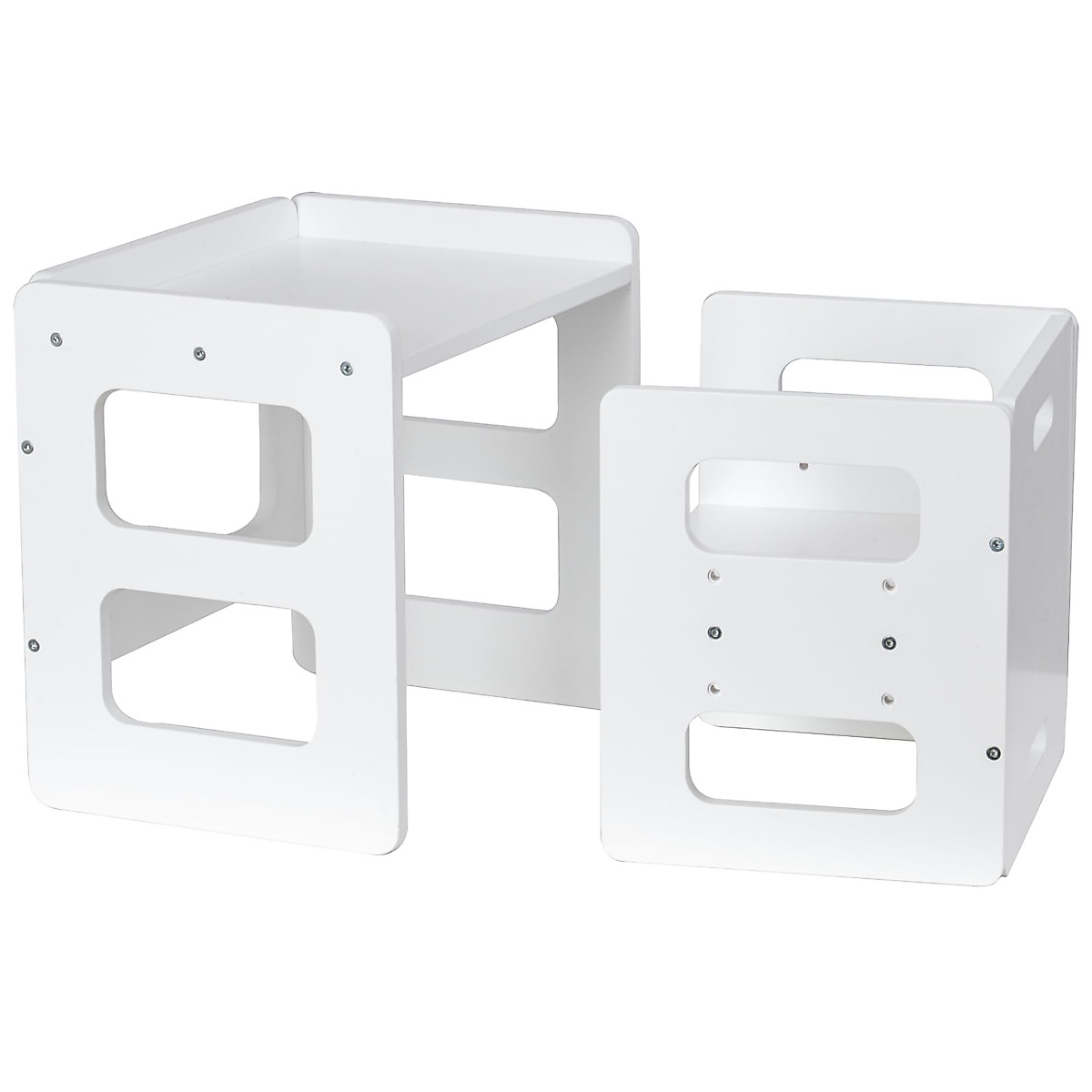 Montessori Weaning Table and Chair Set, Wooden Toddler Table and Chair Set, Adjustable Height Chair Step Stool,1-3 Year Old Kids Montessori Furniture-White