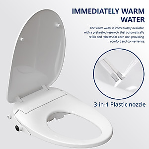 Smart Bidet Toilet Seat with Heated Water, Adjustable Washing, Air Dryer, Warm Seat, Nightlight, Self-washing, Knob Control