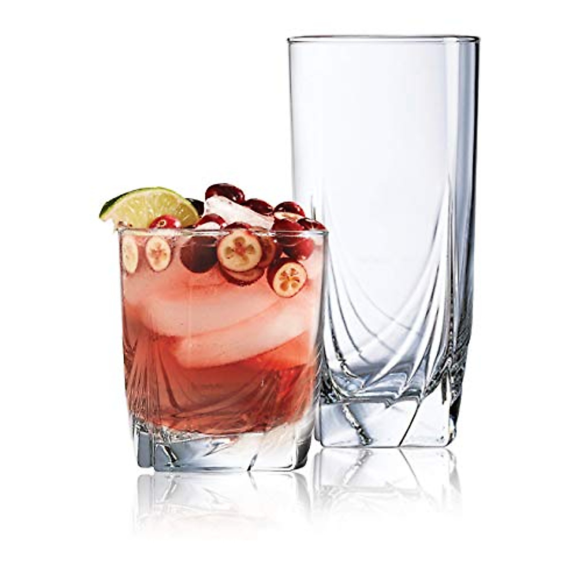 Luminarc 16 Piece Ascot Tumbler Set, 8-16.5 Ounce Coolers & 8-13 Ounce Double Old Fashioned Glasses, Mixed, Clear