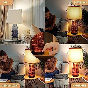 YAMEIWAN Bedside Lamps Set of 2 for Bedroom - Nightstand Lamps with 20W QC3.0 USB Charging Ports - Table Lamp with 3-Way Dimmable Touch Control for Living Room, Modern Glass and Fairy Lights