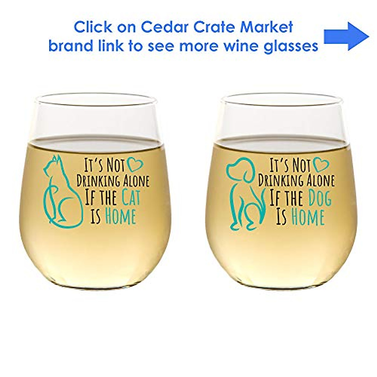 It's Not Drinking Alone If The Dog Is Home - Gifts for Dog Lovers, Stemless 15 oz. Cute and Funny Dog Wine Glass with Gift Box for women, men, Pet Mom Gifts, Happy Birthday Wine Glass for Dog Owners