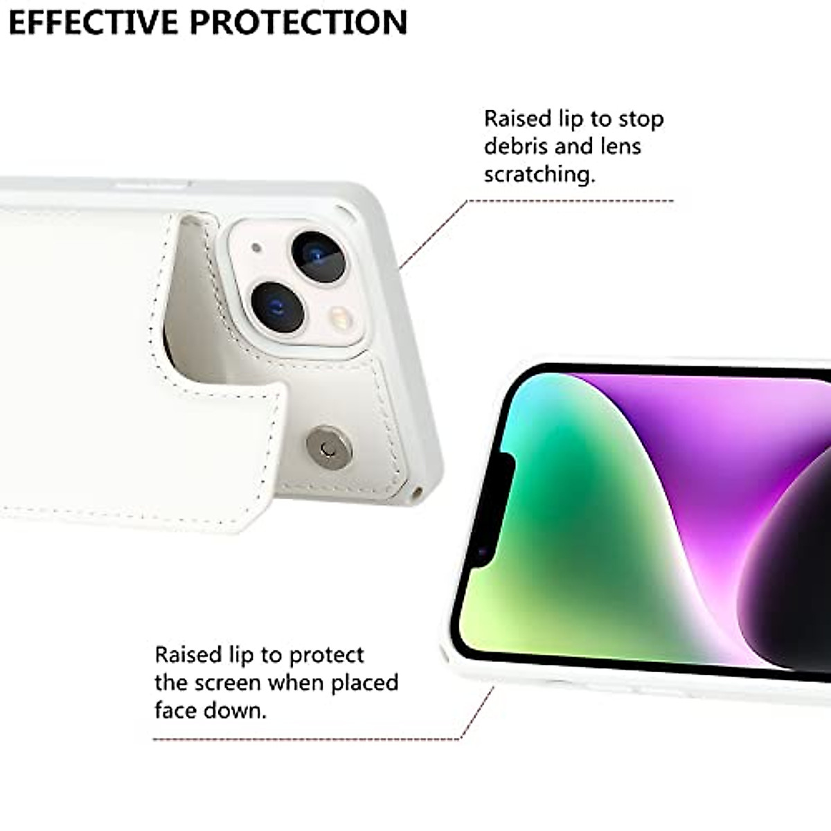 iCoverCase Compatible with iPhone 14 Plus Wallet Phone Case with Card Holder for Women, RFID Blocking Embossed PU Leather Wrist Strap Case 6.7 Inch (Macaron White)