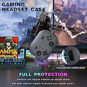 RFUNGUANGO AirPods Pro 2nd /1st Generation Case Cover with Keychain,Game Player Design for Kid Men and Women, Soft Silicone Case for AirPods Pro Gen 2/1(2022/2019) Charging Case-Grey