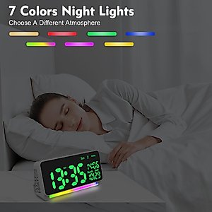 [120db Super Loud] Alarm Clocks for Bedrooms, 15 Wake Up Sounds, 7 Color Night Light, Dynamic RGB Color Changing, 0-100% Dimmer, Snooze, Large LED Display, Digital Clock for Heavy Sleepers Adults