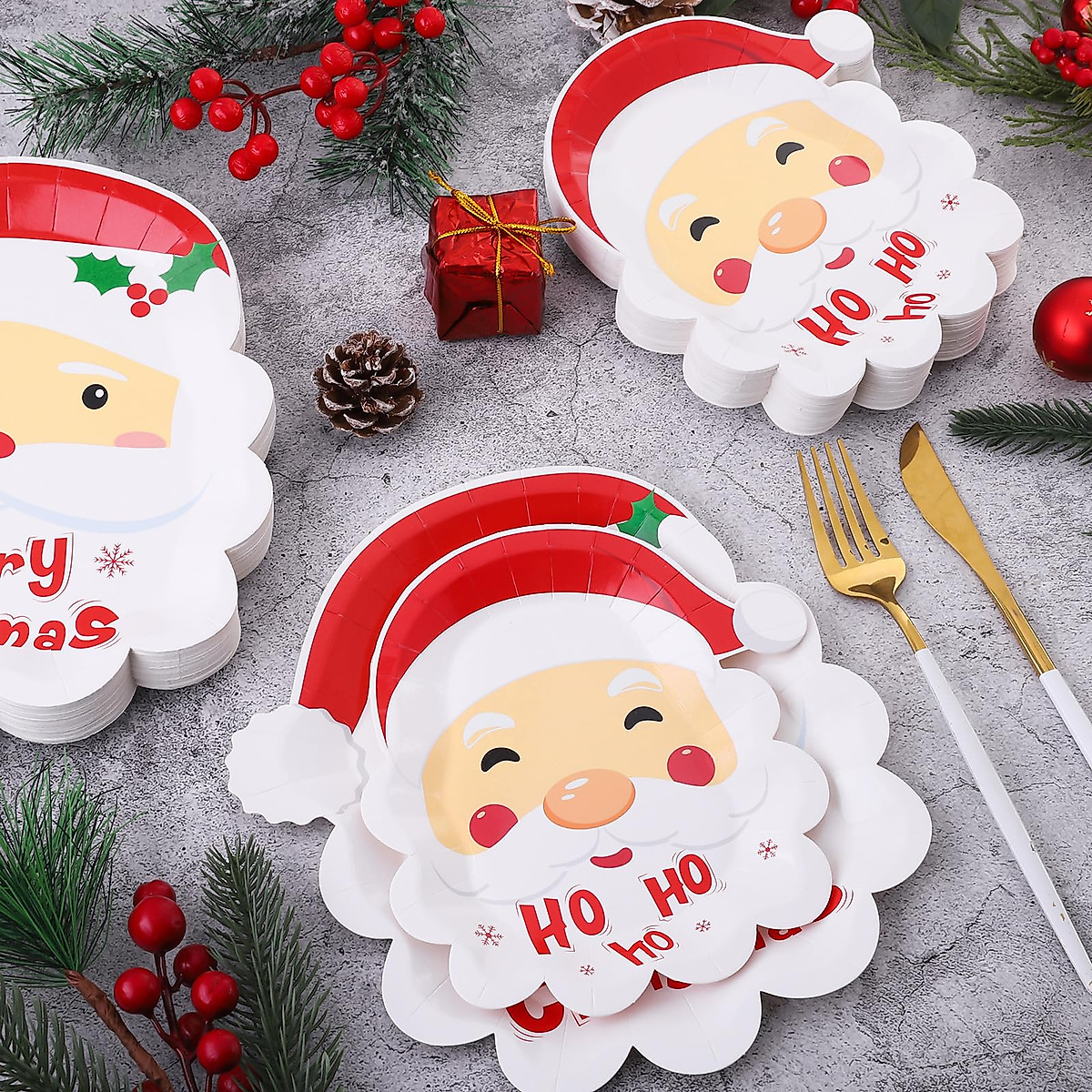 durony 100 Pack Santa Christmas Disposable Paper Plates 9 Inch Dinner Plates 7 Inch Dessert Plates Christmas Party Plates Merry Christmas Plates for Christmas Holiday Party Supplies, DY1144
