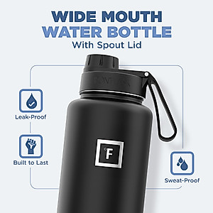 IRON °FLASK Camping & Hiking Hydration Flask with 3 Lids - Stainless Steel, Double Walled & Vacuum Insulated Water Bottle - Leak Proof & BPA Free (Fire, Spout - 40 oz)
