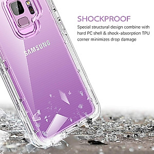 DUEDUE for S9 Case Clear,Galaxy S9 Case, 3 in 1 Shockproof Drop Protection Heavy Duty Hybrid Hard PC Cover Transparent TPU Bumper Full Body Protective Clear Case for Samsung Galaxy S9, Clear