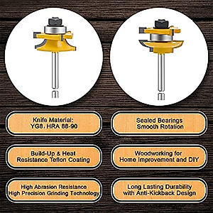 LEATBUY Router Bits 3 PCS Router Bit Set, 1/4-Inch Shank Round Over Raised Panel Cabinet Door Ogee Rail and Stile, Woodworking Wood Cutter, Wood Carbide Milling Tool(1/4-Single)