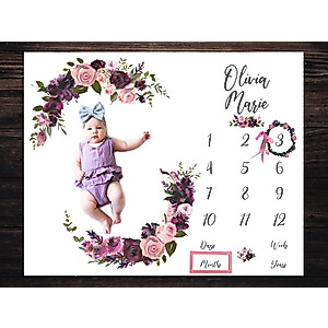 Personalized Baby Milestone Blanket 50x40 Girl Floral, Customized Milestone Blanket, Monthly Milestone Blanket, Baby Photo Prop Blanket, Custom Milestone Blanket, Baby Growth Chart, Baby Keepsake