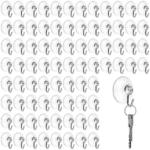 Mudder Suction Cup Hooks Wall Hooks 1.77 Inch Clear Suction Cups with Metal Hooks for Window Glass Kitchen Wall Towel Hooks Hangers Supplies for Christmas Light Decorations(80 Pieces,30 mm)