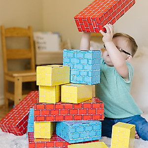 Melissa & Doug Jumbo Extra-Thick Cardboard Building Blocks - 40 Blocks in 3 Sizes, Cardboard Pretend Brick For Building