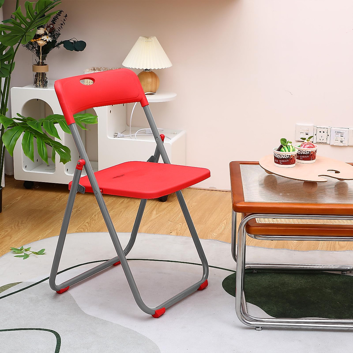 8 Pack Folding Plastic Chairs Pack Steel Folding Dining Chairs Folding Chairs Bulk Fold Up Event Chairs Portable Plastic Chairs with Steel Frame 440lb for Events Office Wedding Indoor Outdoor (Red)