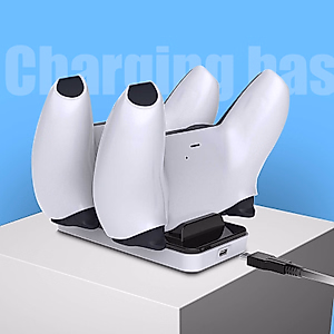 ECHZOVE PS5 Controller Charger, PS5 Dual Sense Controller Charging Station, PS5 Controller Dock Charger with Two Type-C Adapter