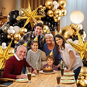 Black and Gold Balloons Garland Arch Kit, Black and Gold Party Decorations with Black White Balloons Gold Confetti Latex Balloons for 2024 Graduation Decorations Anniversary Birthday Party Decorations