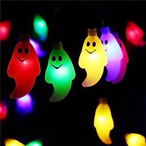 DINOWIN Halloween Ghosts Lights, Solar Ghost String 16ft 20 LED Ghost Fairy String Lights Waterproof for Home Indoor Garden Lawn Patio Trees Weddings (Multicolor)