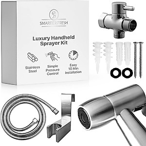 Easy-Install Cloth Diaper Sprayer for Toilets – Luxury Handheld Bidet Attachment – Multi-Use Toilet Faucet with Simple Pressure Control (Curved Sprayhead)