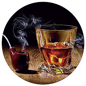 Round Area Rug 5' Diameter Non-Slip Throw Rugs Floor Carpet Wine Whiskey Glasses and Cigars Pattern Indoor Floor Area Mat for Living Room Sofa Bedroom Nursery Decor
