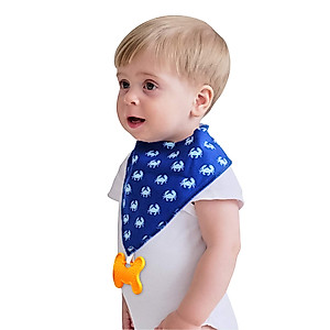PandaEar Baby Bandana Drool Bibs 6-Pack with Teething Toys, Super Absorbent, 100% Organic Cotton, Neutral Color for Boys & Girls (Neutral)