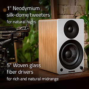 Fluance Ai41 Powered 2-Way 2.0 Stereo Bookshelf Speakers with 5" Drivers, 90W Amplifier for Turntable, TV, PC and Bluetooth 5 Wireless Music Streaming with RCA, Optical, Subwoofer Out (Natural Walnut)