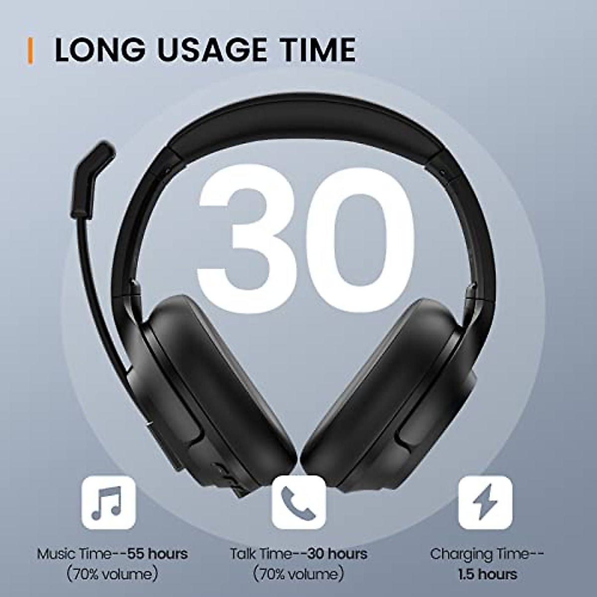 EKSA Bluetooth Headset with Microphone, Wireless Computer Headphone AI-Powered Environmental Noise Cancelling Headset & USB Dongle, 55H Playtime, Over Ear Comfort for PC, Phone, Work, Home Office