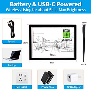 A4 Rechargeable Light Pad, KOBAIBAN Wireless Magnetic Tracing Light Box, 5 Levels Brightness LED Light Tablet Board, Cordless Battery Powered Light Drawing Table for 5D DIY Diamond Painting, Sketching