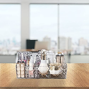 Lurrose Makeup Storage Organizer Caddy Divided Basket Bin with Handle Plastic Portable Cosmetic Caddy Tote Sundries Basket for Kitchen Bathroom and Cabinet Organizing