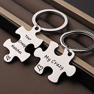 TGBJE Your Crazy Matches My Crazy Couples Keychain Set Puzzle Piece Gift for Boyfriend,Girlfriend (You Crazy Keychain)