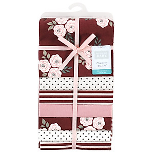 Hudson Baby Unisex Baby Cotton Flannel Receiving Blankets Bundle, Burgundy Floral, One Size
