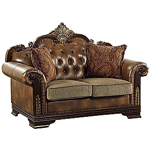 Homelegance Croydon Traditional Two-Tone Love Seat, 65"W, Brown PU Leather