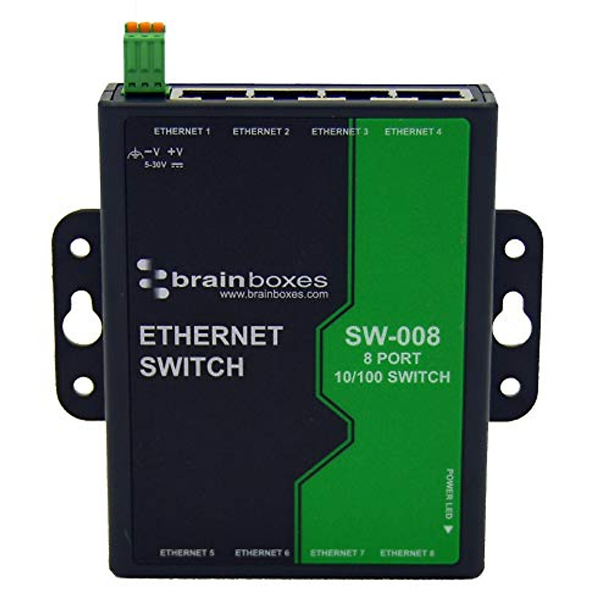 Brainboxes 8 Port Unmanaged Ethernet Switch Wall Mountable - 8 Ports - TAA Compliant - 2 Layer Supported - Twisted Pair - DIN Rail Mountable, Wall Mountable - Lifetime Limited Warranty