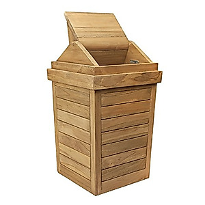 Sporty's Outdoor Kitchen Teak Wood Weather Resistant Garbage Can Waste Bin