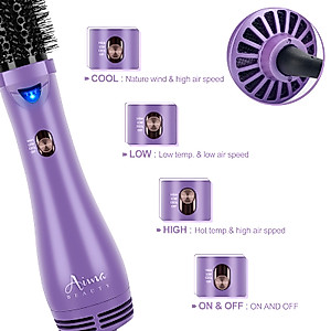 Hot Air Brush, Aima Beauty Salon One-Step Hair Dryer and Volumizer, 4-in-1 Hair Dryer Brush, Hair Styling Tools, Purple-Round