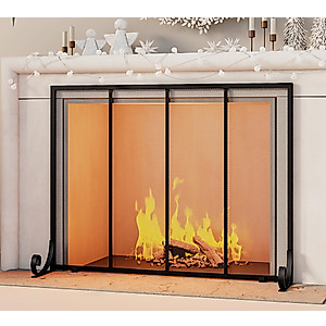 Fire Beauty Flat Panel Fireplace Screen Spark Guard Wrought Metal Gate Cover for Home, Decorative Mesh Fire Place Safety Fence,Baby Safe Spark Guard Protector