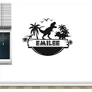 Custom Name Jurassic Dinosaur T-Rex Big Horn Raptor Kids Room Wall Decal Home Decor Vinyl Sticker (28" x 38")
