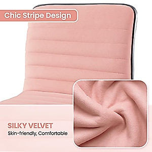 Topeakmart Armless Office Desk Chair Velvet Swivel Computer Chair Ribbed Task Chair Modern Makeup Chair Apricot Pink