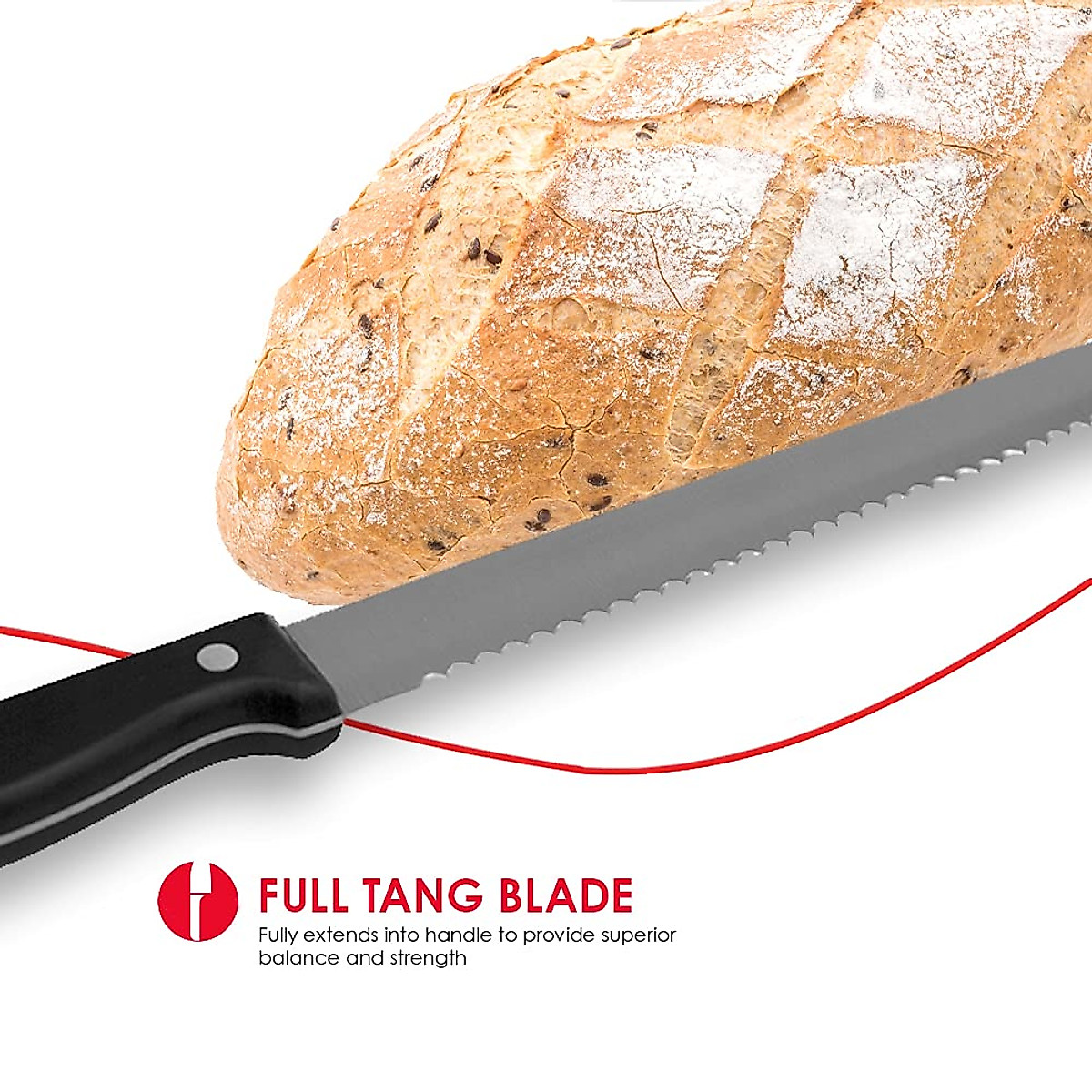 Home Basics 8", Black Stainless Steel Bread Knife with Contoured Bakelite Handle