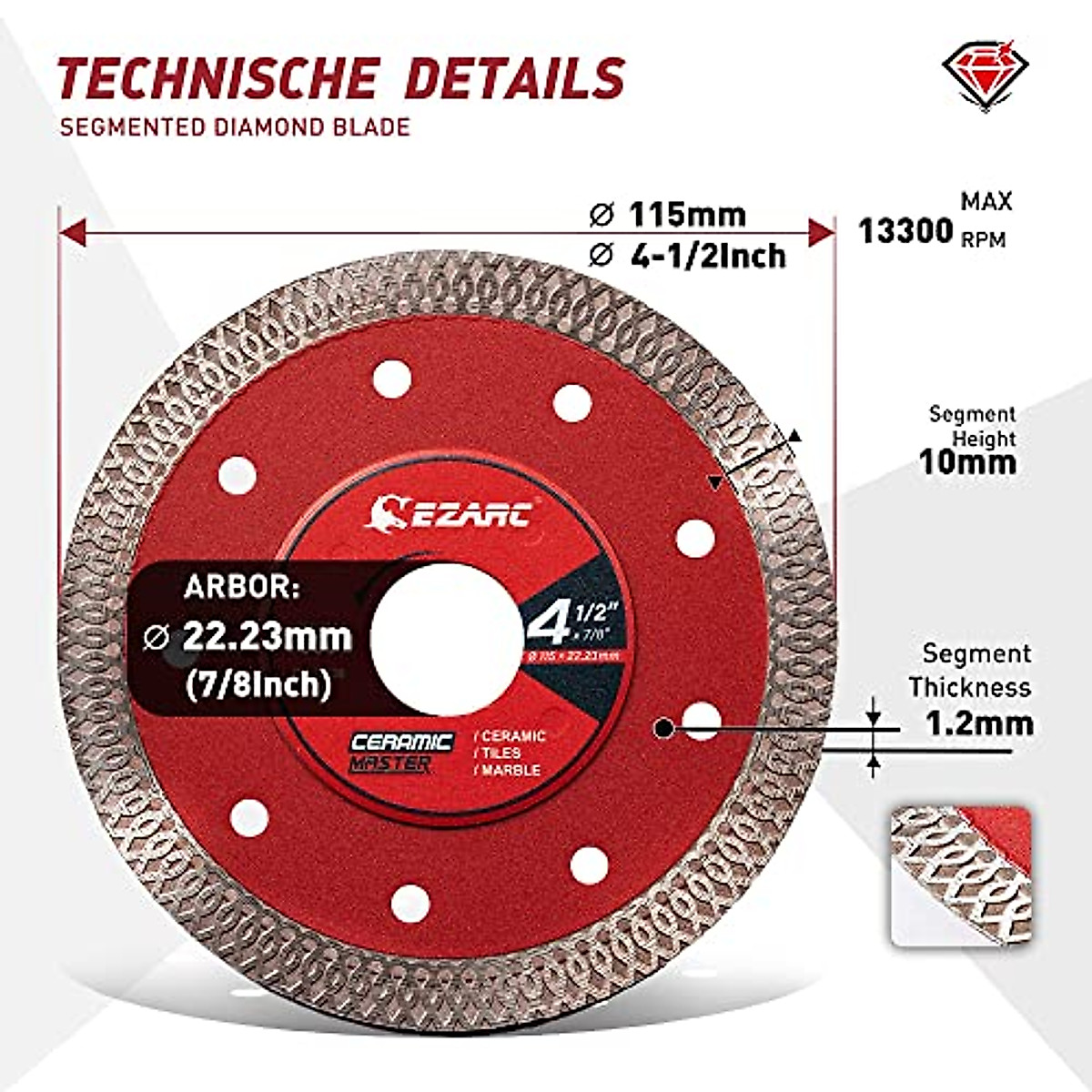 EZARC 4-1/2 inch Super Thin Diamond Blade, Diamond Saw Blades for Angle Grinder, 4.5" Tile Blade for Smooth Cutting Porcelain Ceramic Granite Marble Tile (2-Pack)