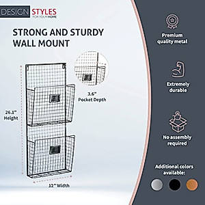 Designstyles Two Tier Wall File Holder – Durable Pewter Metal Rack with Spacious Slots for Easy Organization, Mounts on Wall and Door for Office, Home, and Work