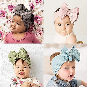 JIAHANG Baby Big Hair Bow Head Wrap, Turban Knotted Knitted Headbands, Soft Silk Stretchy Hair Bands 9PCS for Newborn Infant Toddlers