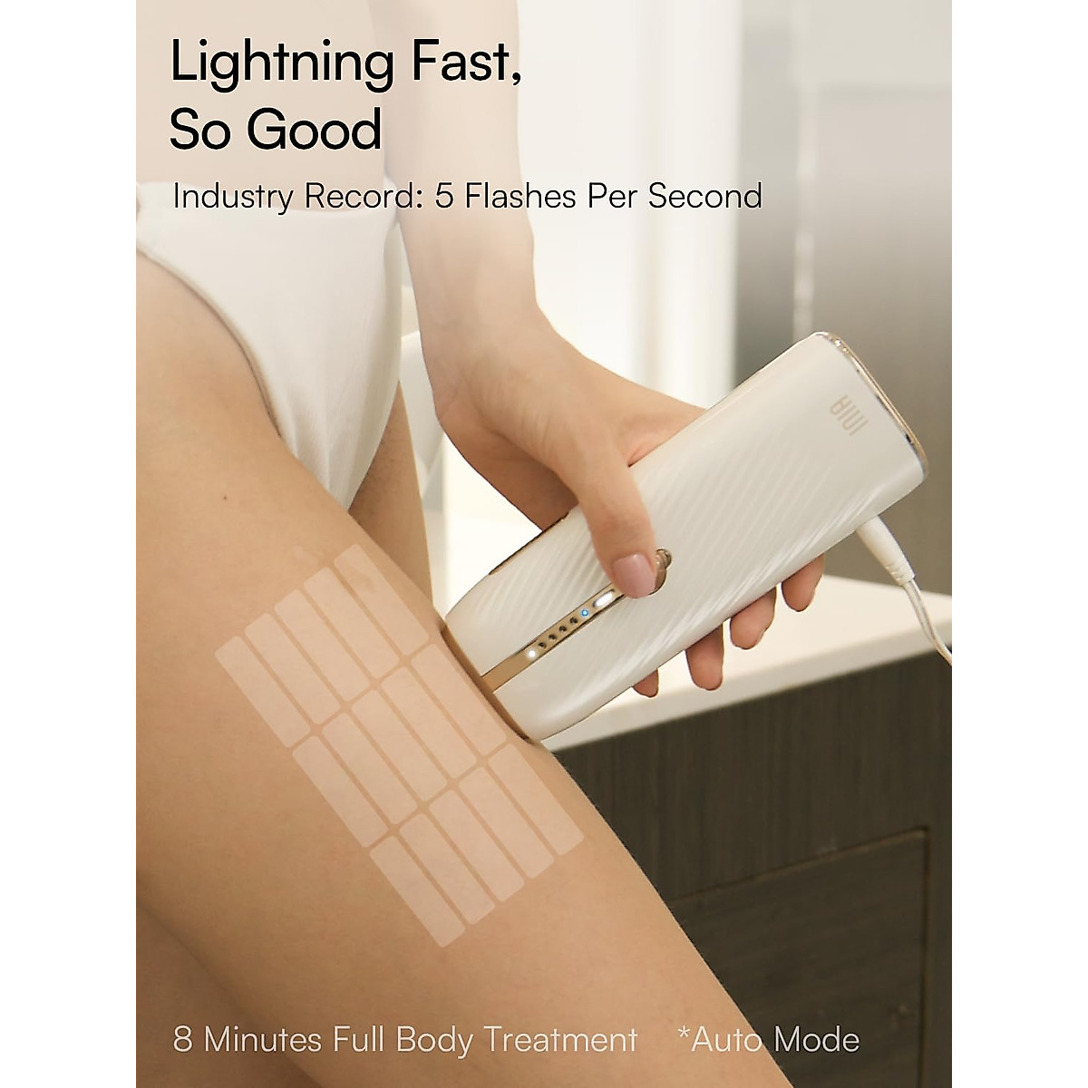 INIA Laser Hair Removal for Women and Men, IPL Hair Removal Device with Sapphire Ice-Cooling, Double Effectiveness & 5 Flashes per Second for Long-Lasting and Nearly Painless Results