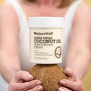 NATURE WELL Extra Virgin Coconut Oil Moisturizing Cream for Face, Body, & Hands, Anti Aging, Firming, Restores Skin's Moisture Barrier, Provides Intense Hydration For Dry & Dull Skin (16 Oz)