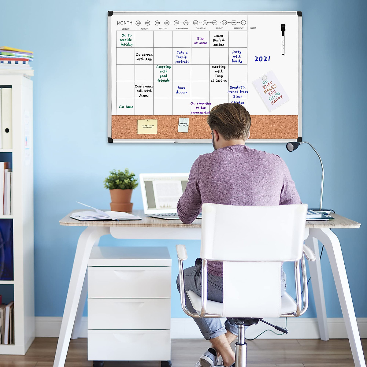 Amazon Basics Monthly Calendar Whiteboard Dry Erase and Cork Board, Silver Aluminium Frame, 24 x 36 Inches