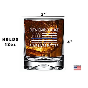 Rogue River Tactical Thin Blue Line Honor Duty Courage Old Fashioned Whiskey Glass Gift For Police Officer Law Enforcement