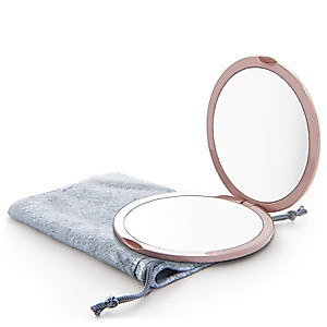 Magnifying Compact Mirror for Purses with 10X Magnification – Double Sided Travel Makeup Mirror, 4 Inch Small Pocket Mirror, or Purse Mirror. Bundle Black and Pink