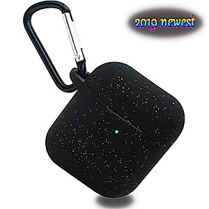 AirPods Case,with Keychain [Front LED Visible], HappyCover Thicken Shockproof 360° Super Cute Glittery Protective Silicone Skin Cover Compatible for Airpods Charging Case 2 & 1 (Black - Fashion)