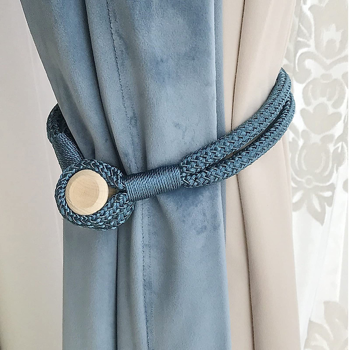 2 PCS Curtain Rope Holdbacks,Magnetic Curtain Tiebacks Magnetic Curtain Rope Holdbacks Handmade Curtain Tie Backs Elegant Curtain Rope Holdbacks