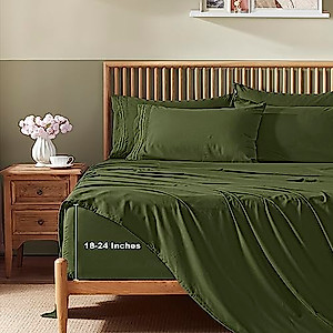 Homiest Extra Deep Pocket Queen Size Sheets Set, 6 Pieces Soft Olive Green Sheets 18-24 Inch Deep Pocket Bed Sheets, Hotel Luxury 1800 Thread Count Microfiber Bed Set Fits Ultra Deep Mattress