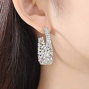 CEJUG Statement Earrings for Women Bohemian Large Dangle Drop Hoop Earring AB Rhinestone Crystal Sterling Silver Post Jewelry